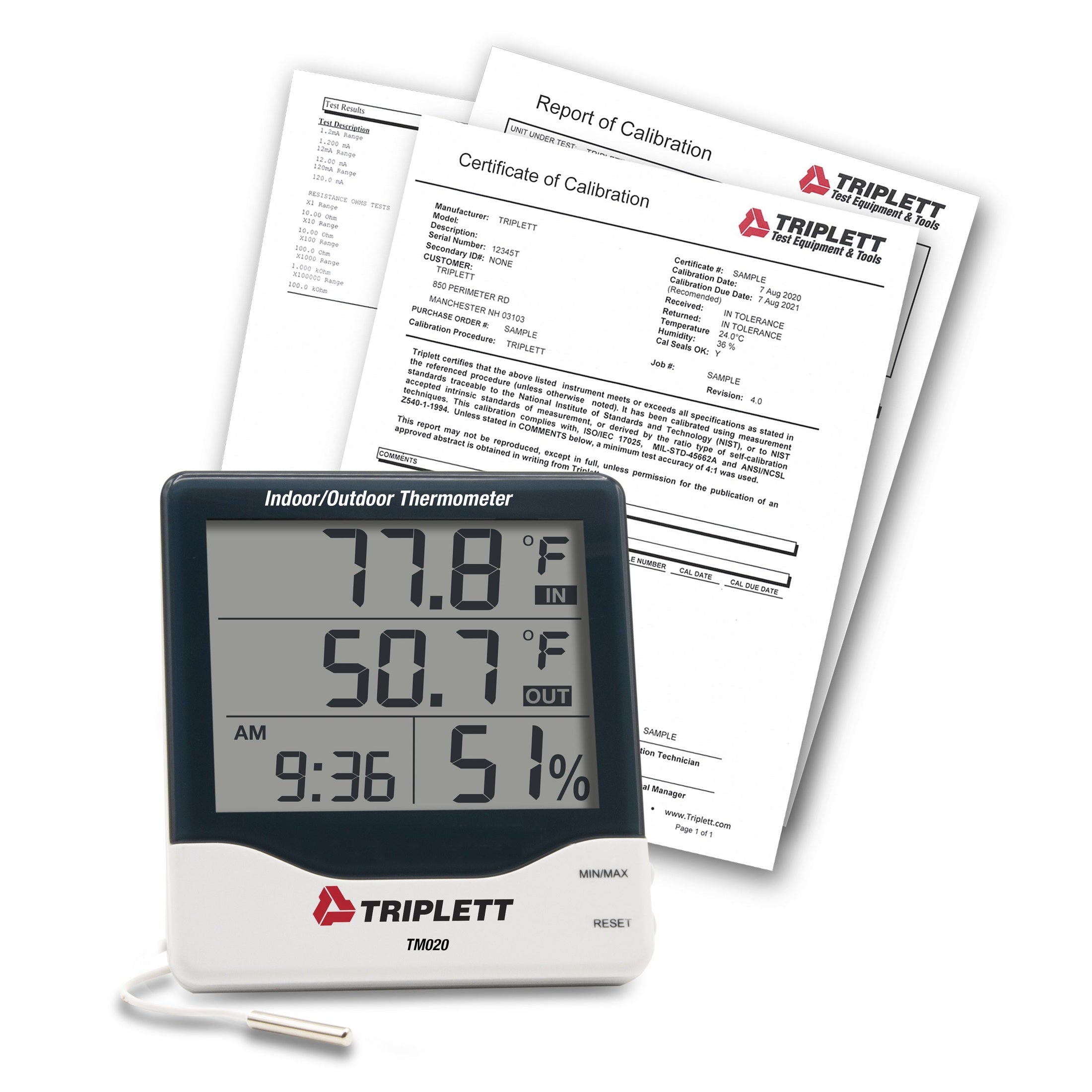 Indoor/Outdoor Thermometer with Certificate of Traceability to NIST ...
